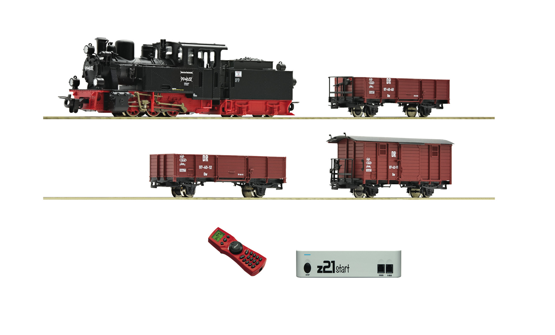 Roco 31031 H0e Digi-Set: HF110 C digital + Güterzug DR EP III